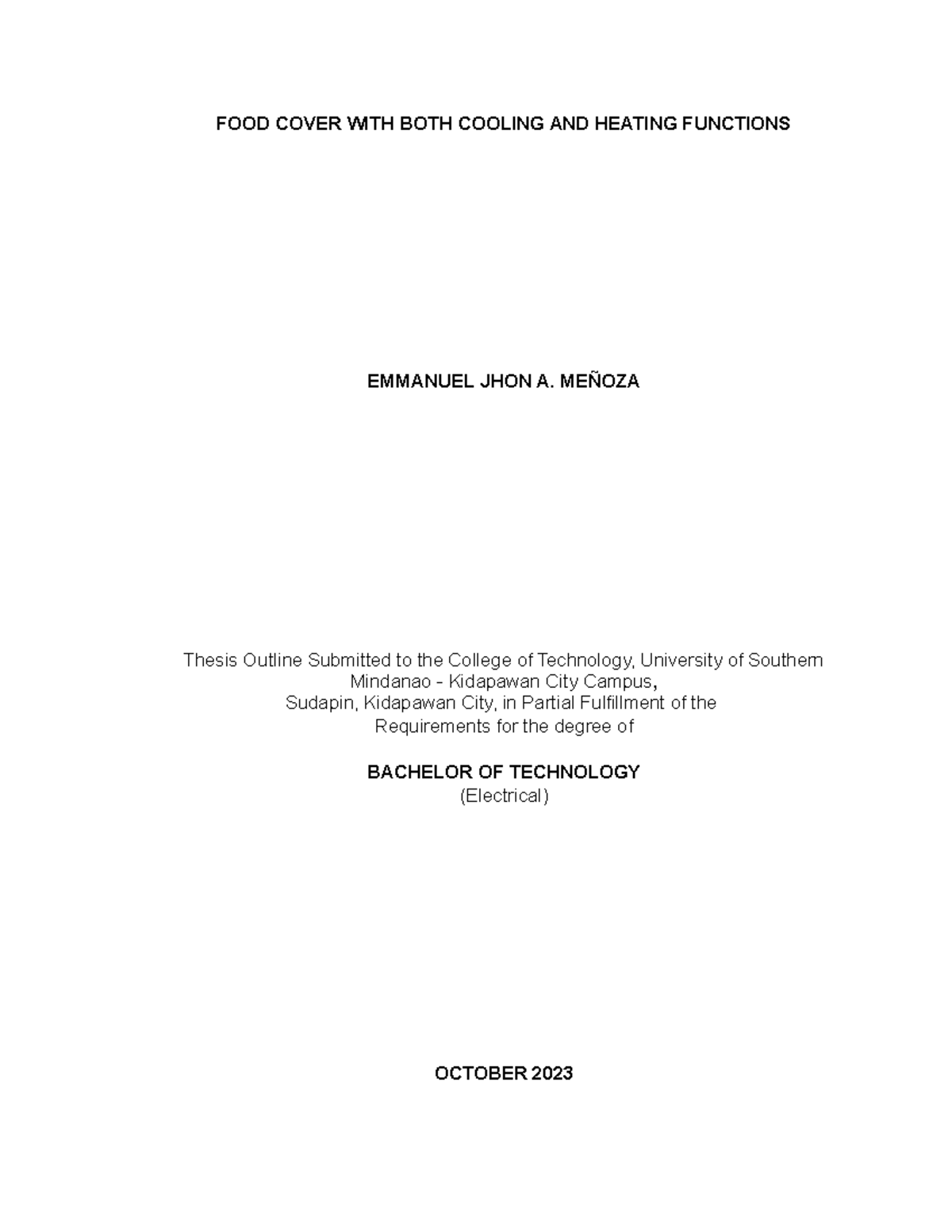 Title page table of contents - FOOD COVER WITH BOTH COOLING AND HEATING ...
