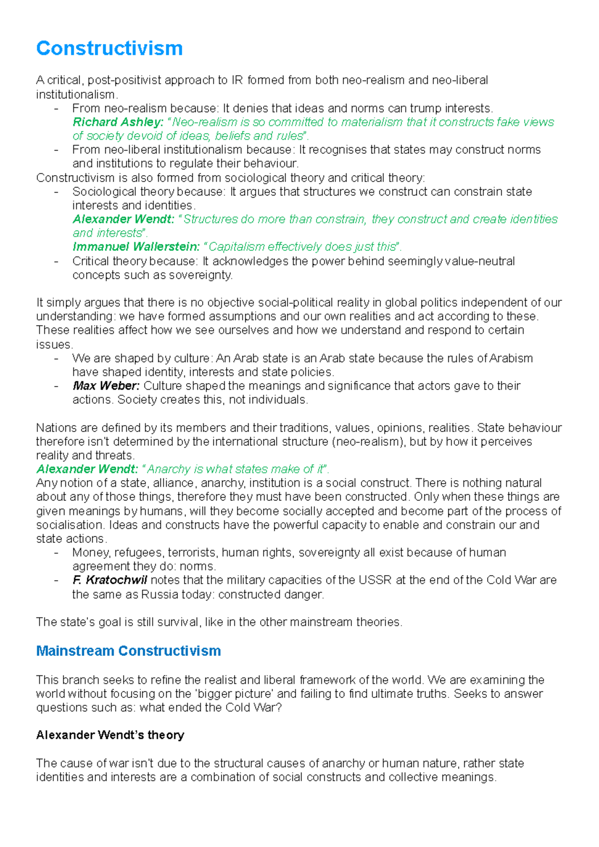 Constructivism Lecture Notes 7 Constructivism A Critical Post Positivist Approach To Ir
