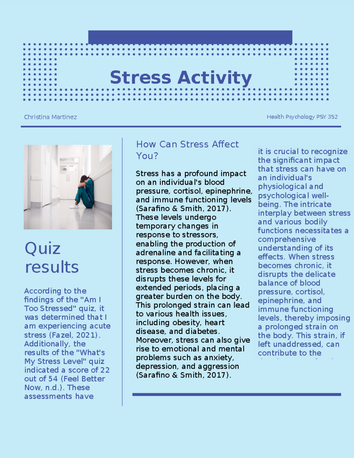 Stress act-topic 3 - Stress Activity Christina Martinez Health ...
