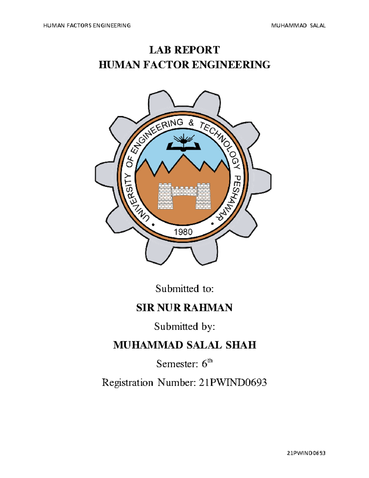 INTRODUCTION TO HUMAN FACTOR ENGINEERING - LAB REPORT HUMAN FACTOR ...
