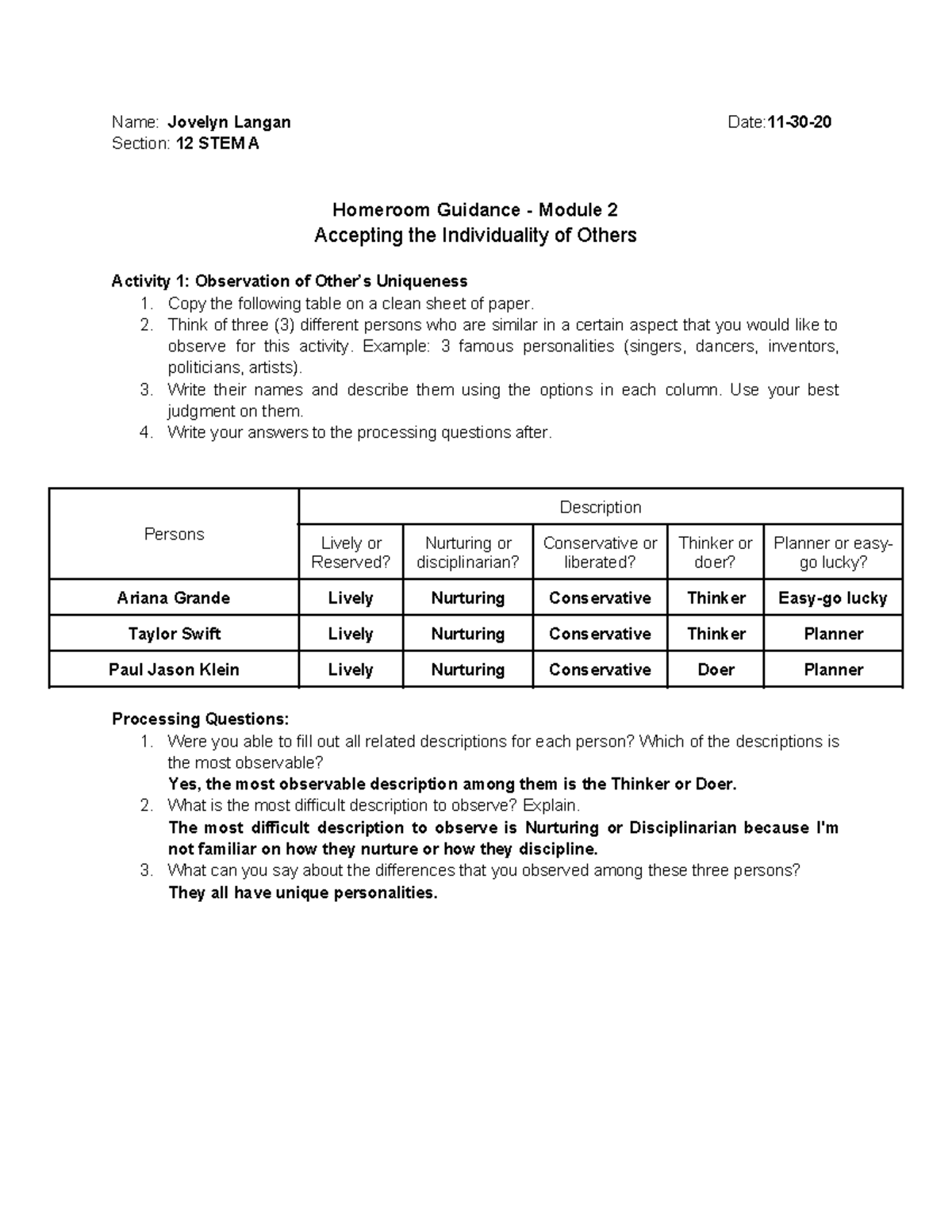 Pdfcoffee - Homeroom - Name:Jovelyn Langan Date:11-30- Section: 12 STEM A Homeroom Guidance ...