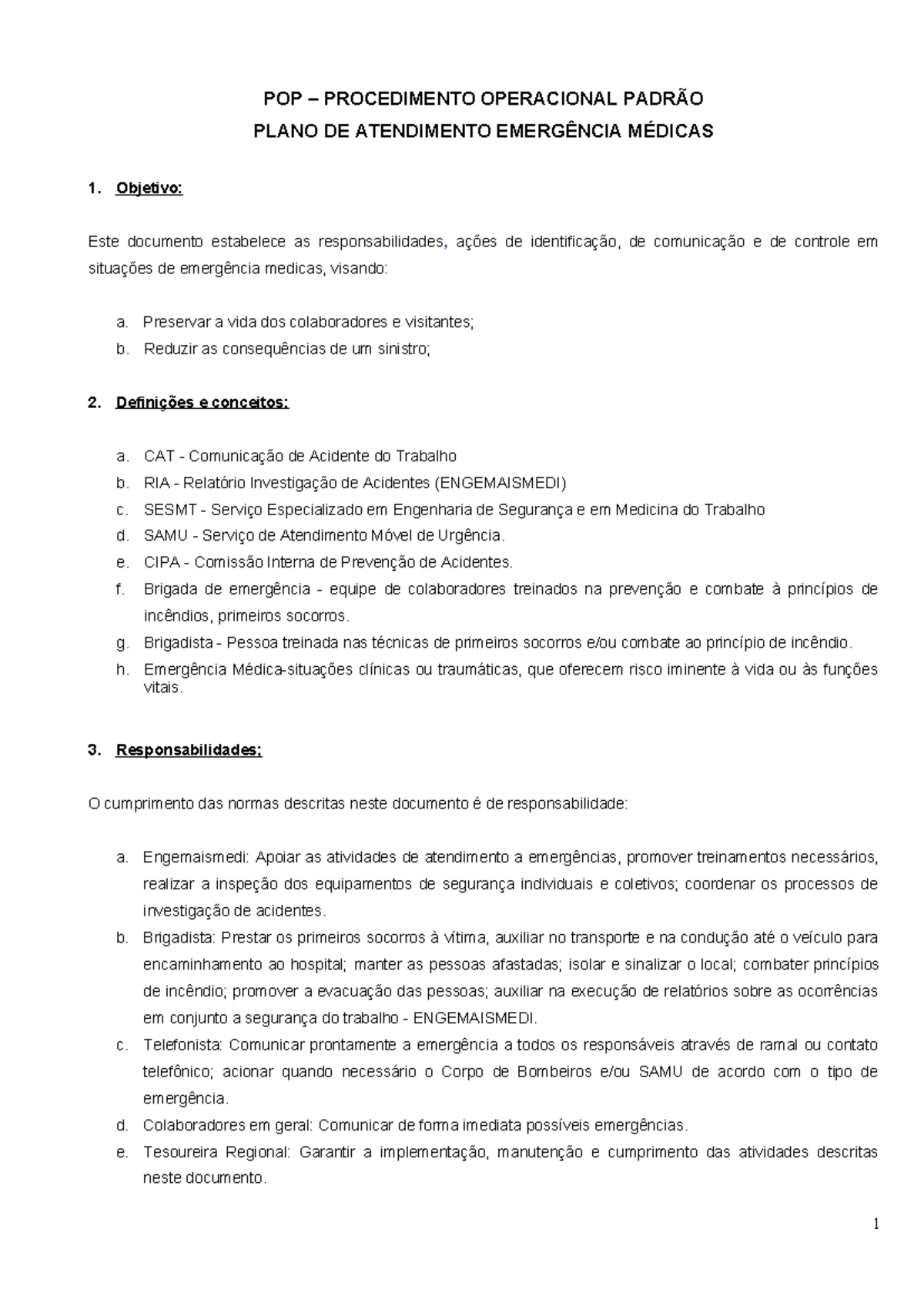 PAE -IFAs V1 - Procedimento de emergência - POP – PROCEDIMENTO ...