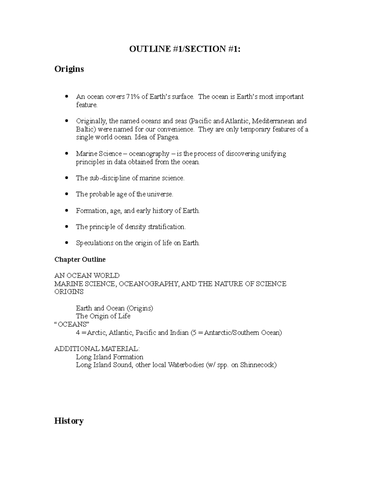 Part1outline - Lecture notes 1 - OUTLINE Origins An ocean covers of ...