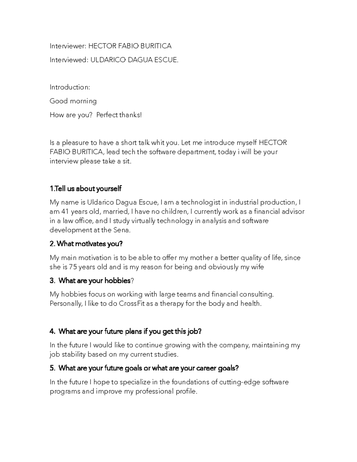 Guion Y Video Presentacion Entrevista Uldarico Dagua - Interviewer ...