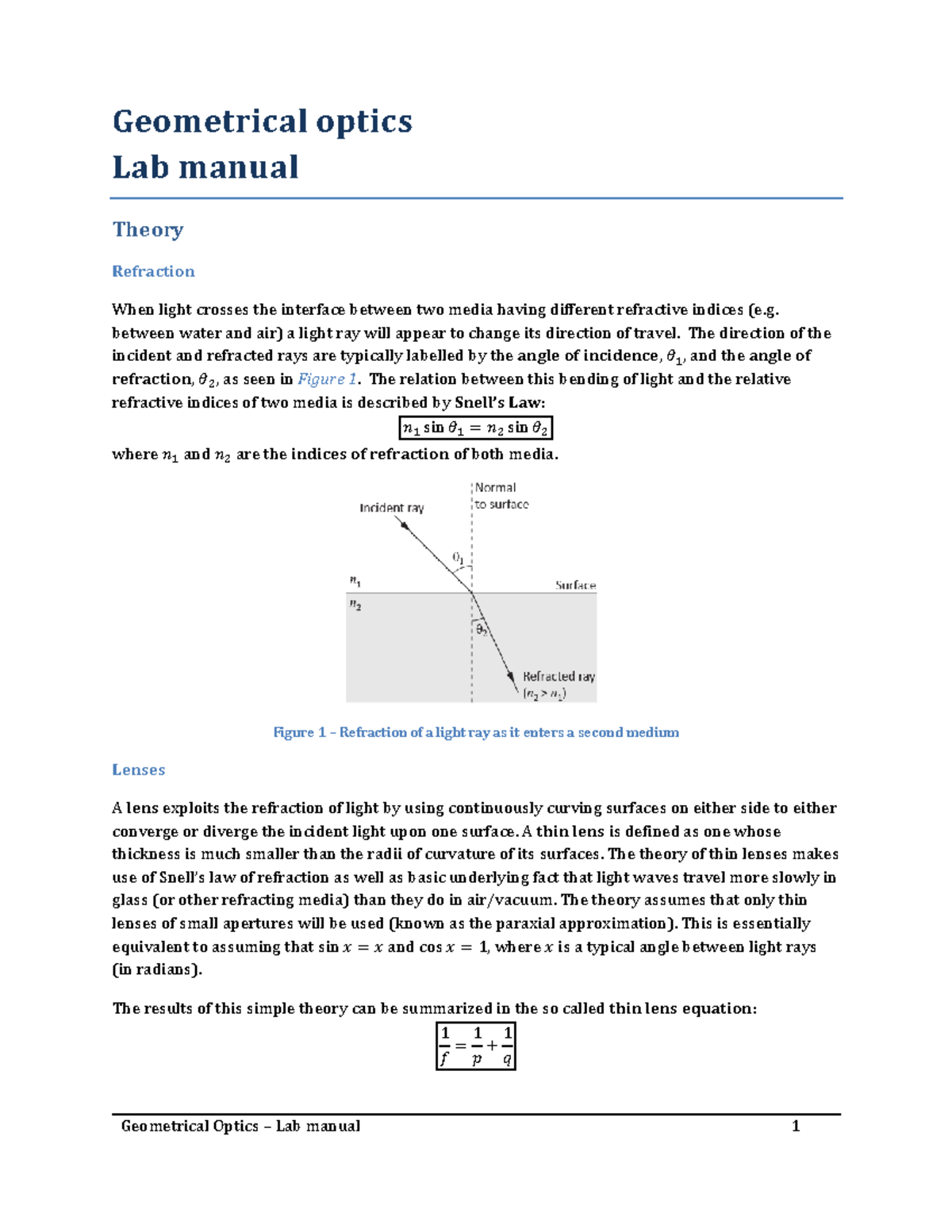 Geometrical optics - Manual - Geometrical optics Lab manual Theory ...
