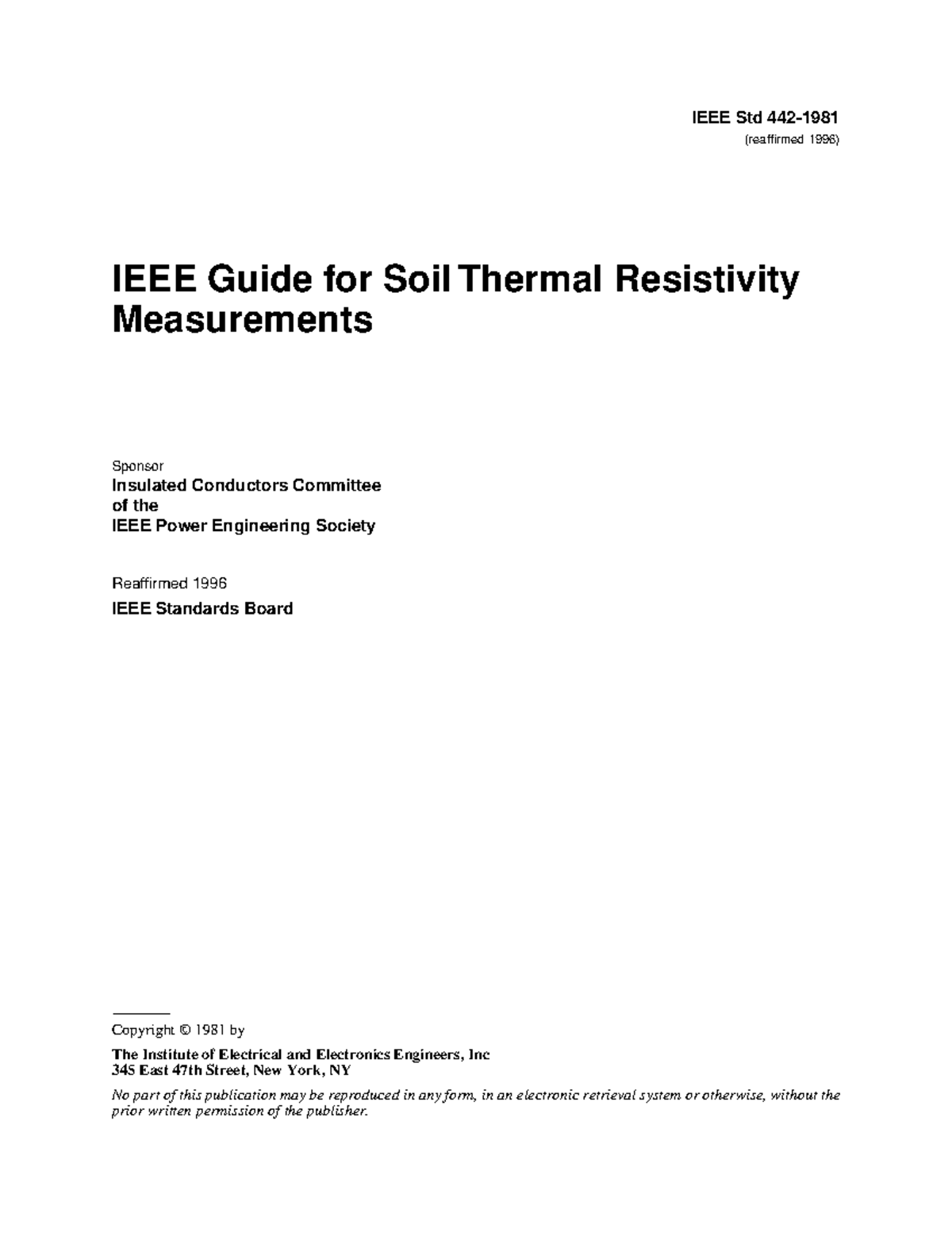 resumen IEEE 442-1981 - IEEE Std 442- (reaffirmed 1996) IEEE Guide for ...