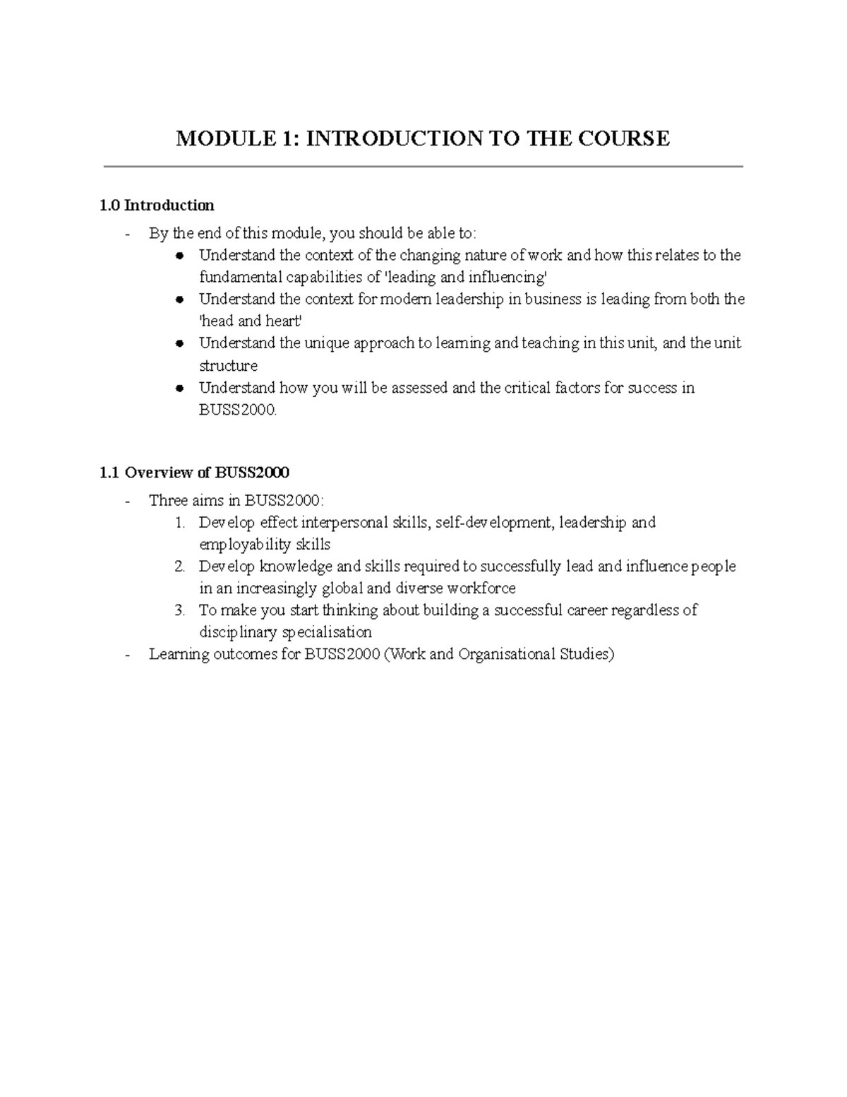 BUSS2000 Lecture Notes - MODULE 1: INTRODUCTION TO THE COURSE 1 ...
