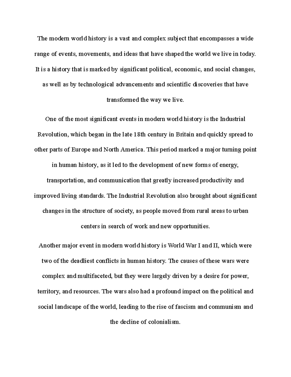 Modern world history - notes - The modern world history is a vast and ...