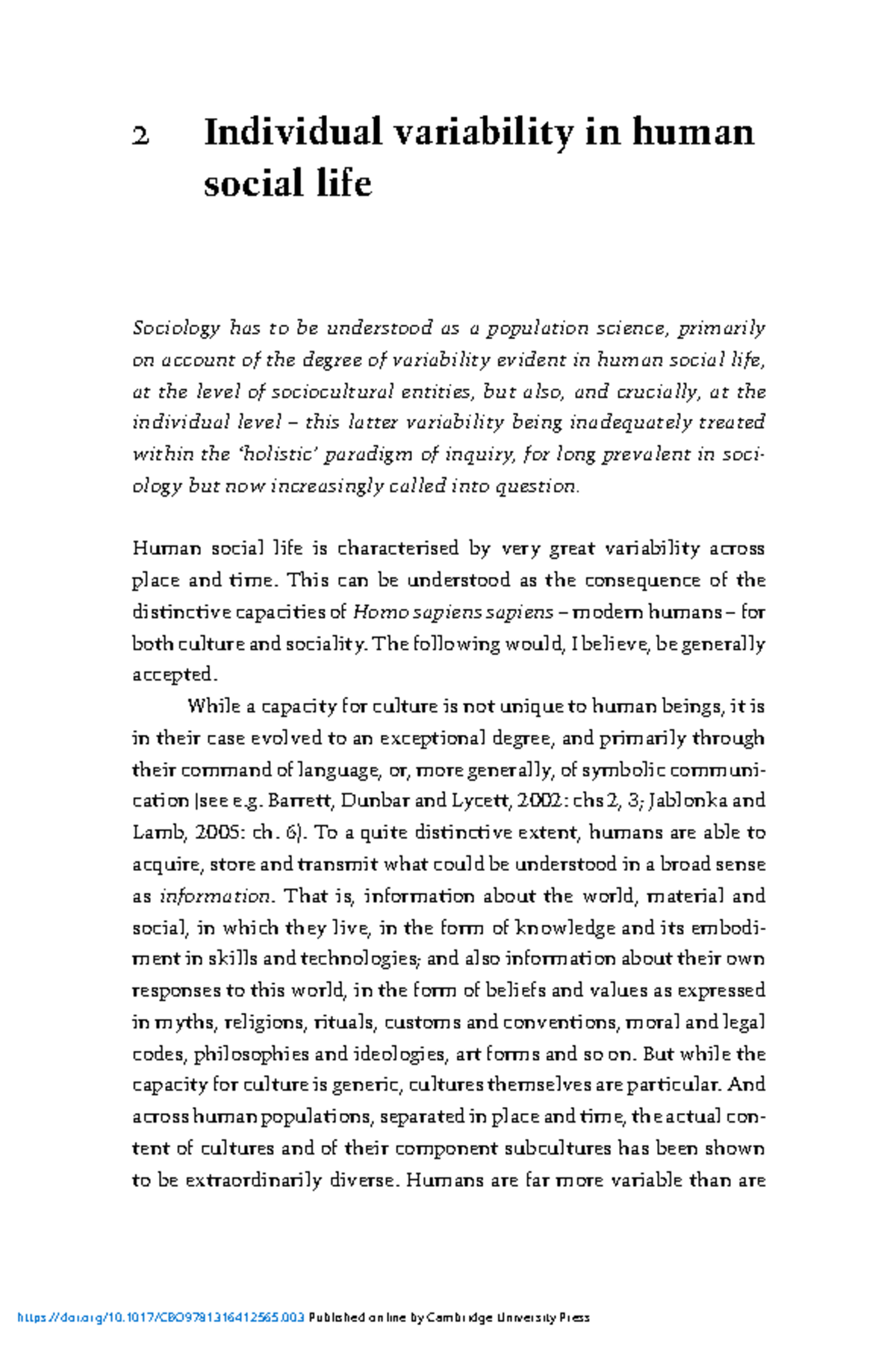 Goldthorpe-Chp 2 - ... - 2 Individual variability in human social life ...