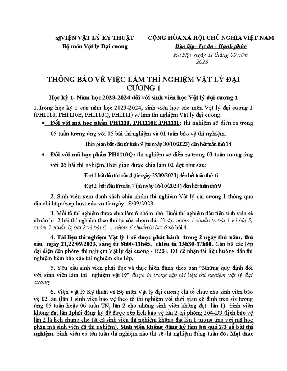 ịchl íth ẹmemjng - lịch thí nghiệm vldc - xjVIỆN VẬT LÝ KỸ THUẬT Bộ môn ...