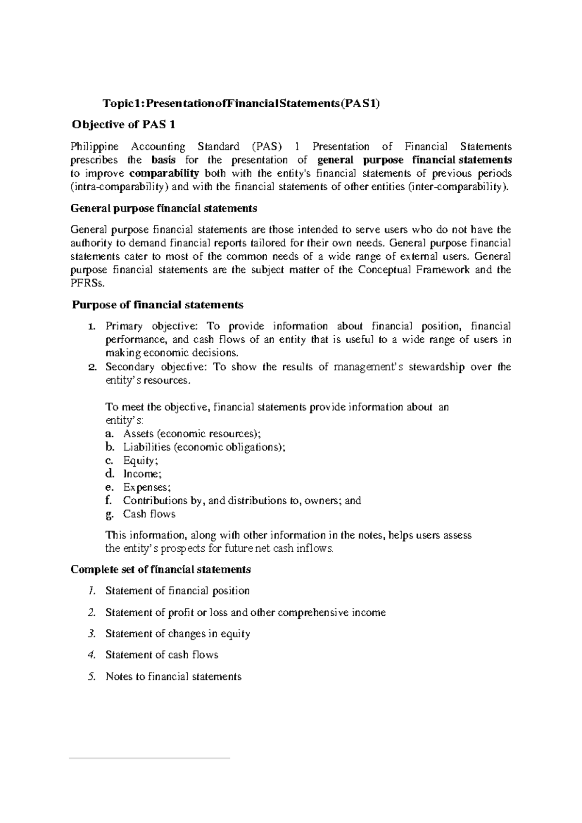 Presentation Of Financial Statements And Reporting Period Topic 1