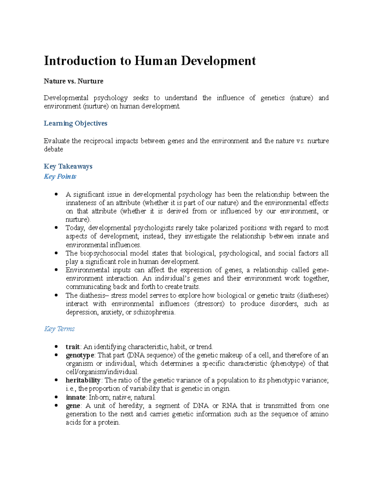 Introduction to Human Development - Nurture Developmental psychology ...