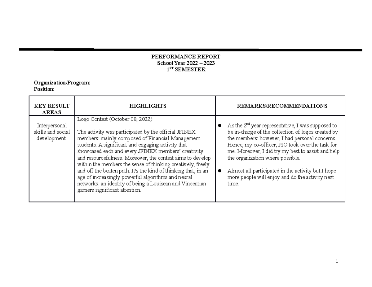 Performance-Report 3 - Credit and collection - PERFORMANCE REPORT ...