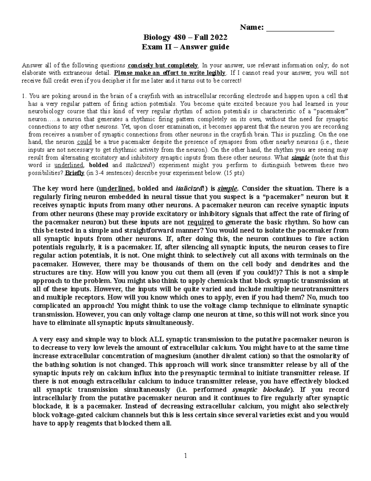 Bio 480 exam II - Answer guide (Spring 2022) - Name ...