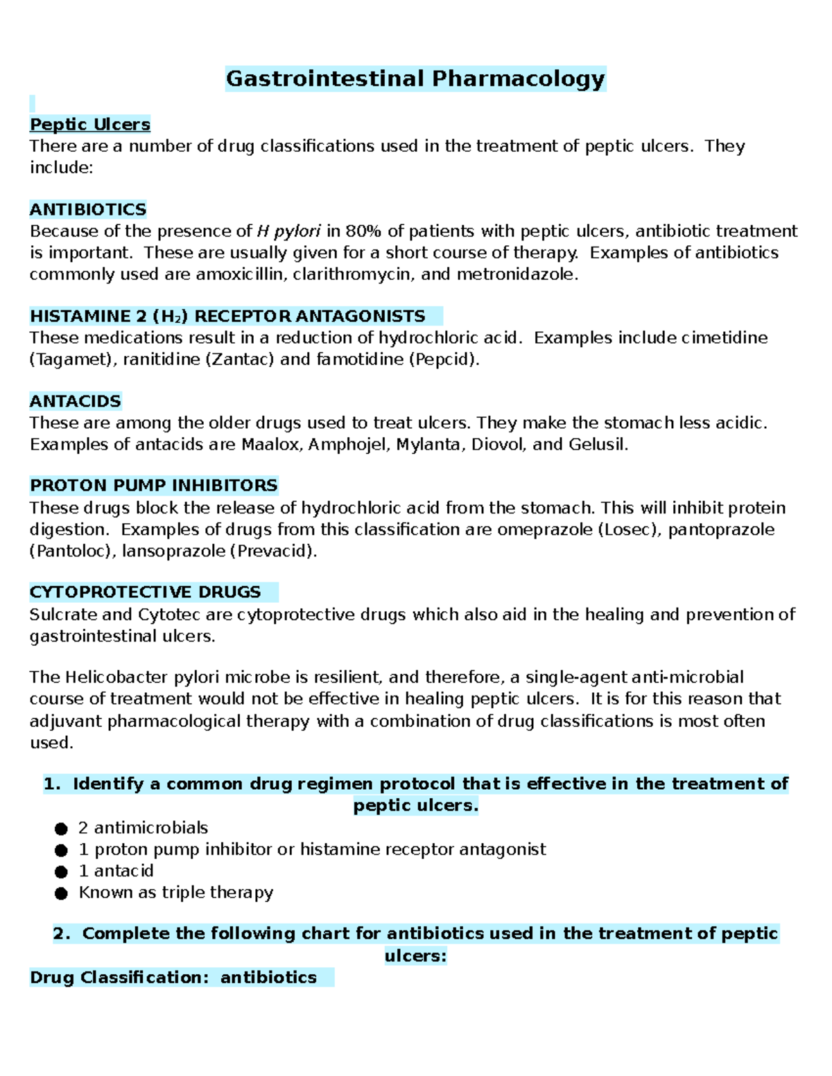 GI Pharmacology - Lecture notes Week 7 Health Sciences ...