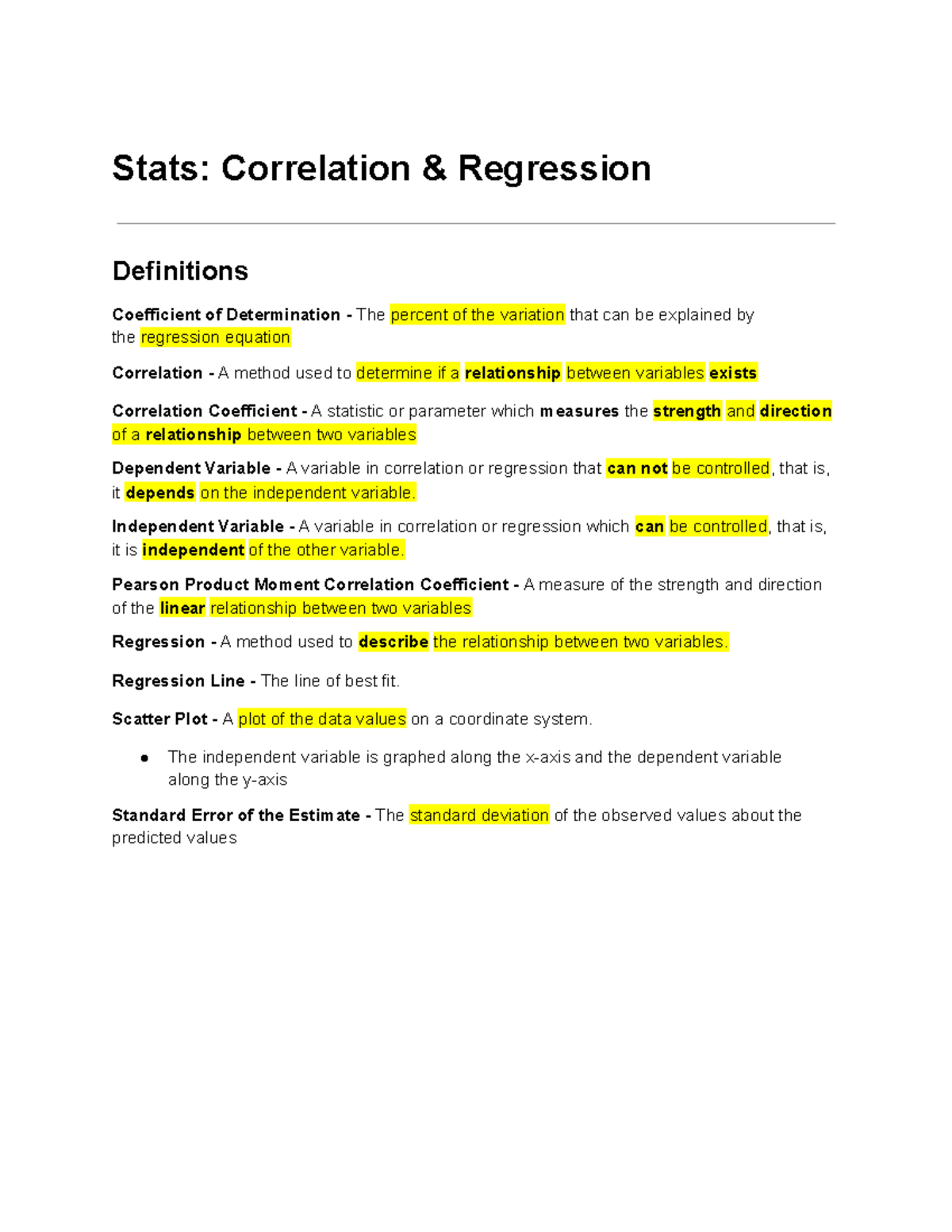 Stats Correlation And Regression Stats Correlation And Regression