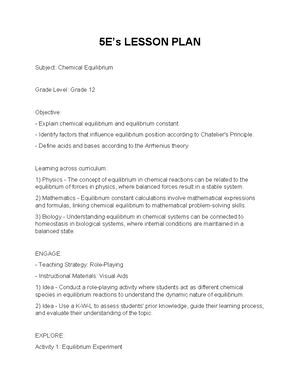 4A's Lesson Plan - 4A’s LESSON PLAN Subject: Chemical Equilibrium Grade ...
