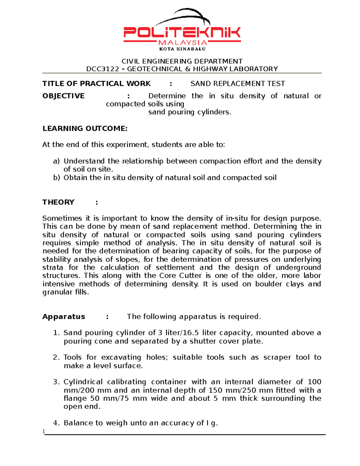 P3(B) SAND Replacement TEST - DCC3122 – GEOTECHNICAL & HIGHWAY ...