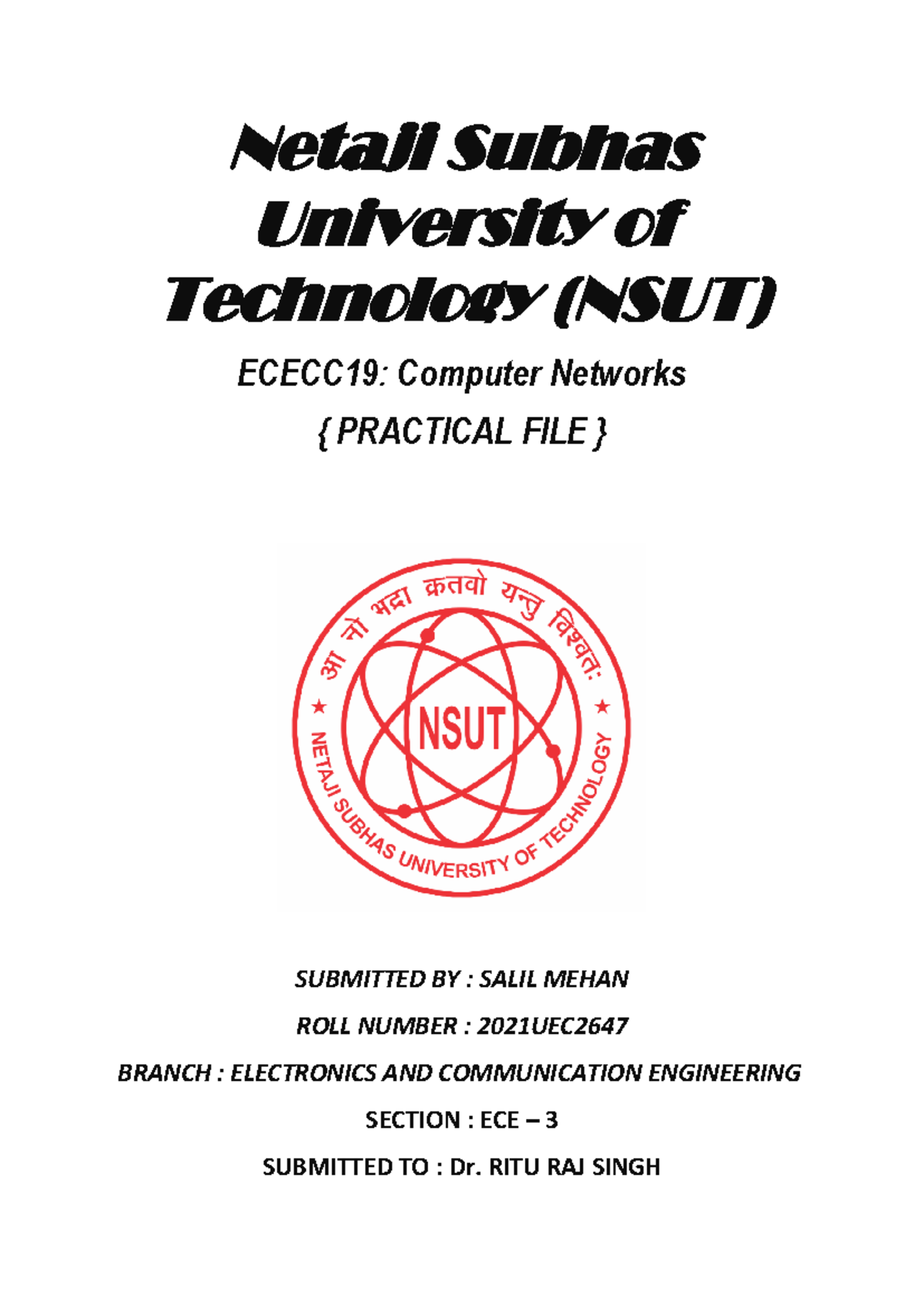 Cn exp5 - mhb - Netaji Subhas University of Technology (NSUT) ECECC19: Computer Networks ...