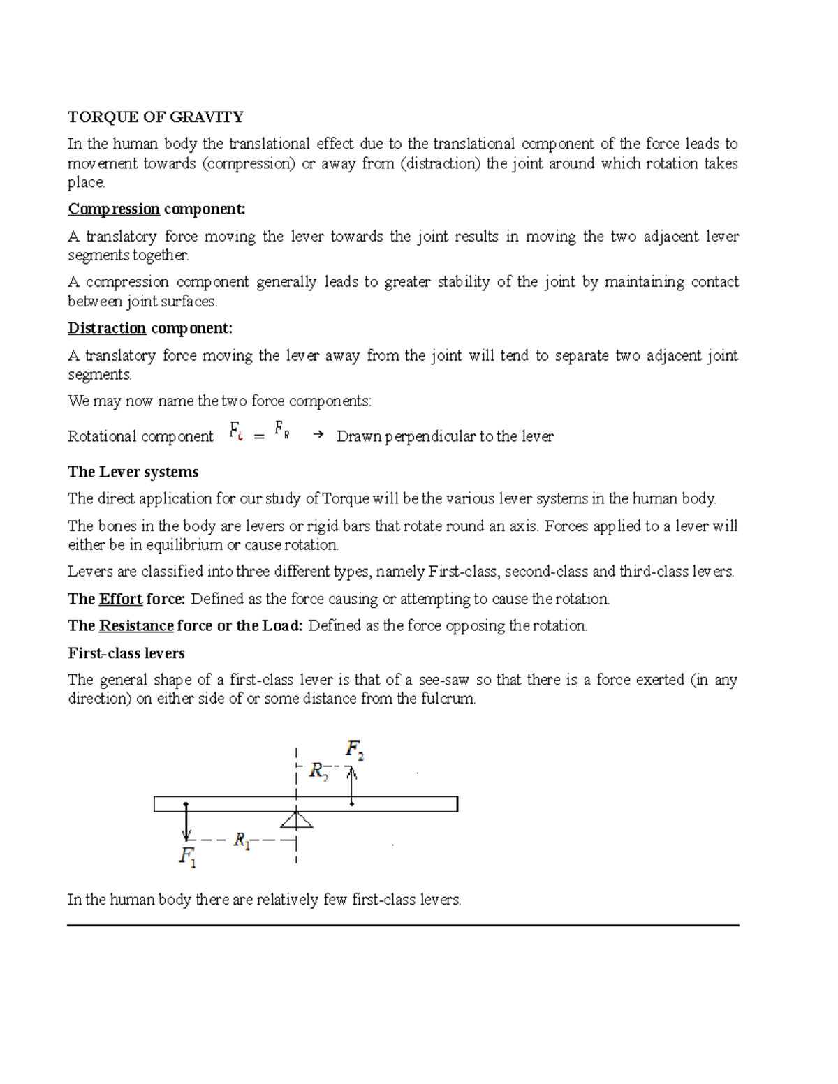Notes on torque and Gravity not important - TORQUE OF GRAVITY In the ...