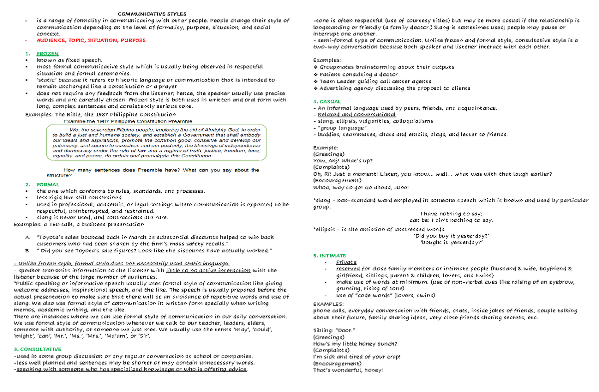 Communicative Styles lecture - COMMUNICATIVE STYLES is a range of ...