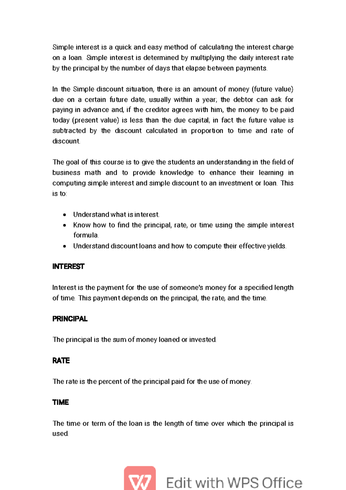 Simple interest - Simple interest is determined by multiplying the ...