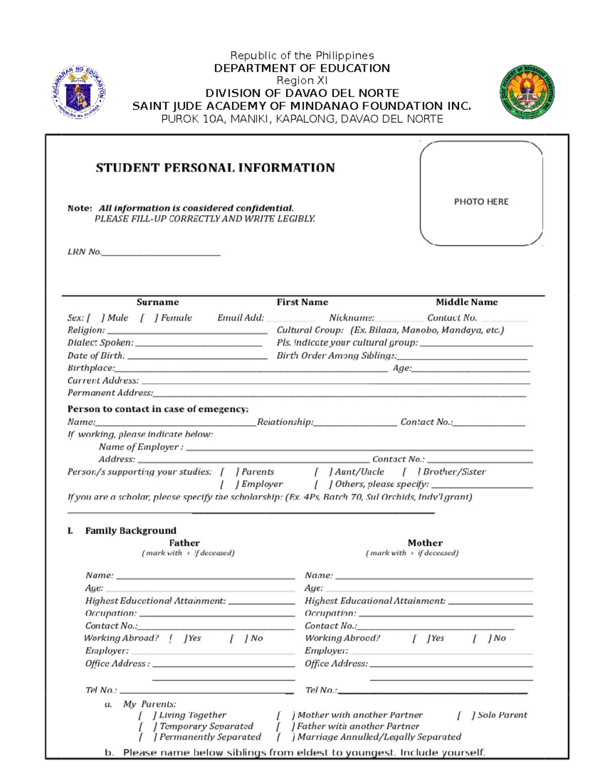 Student- Personal- Information - Bachelor of Technical Vocational ...