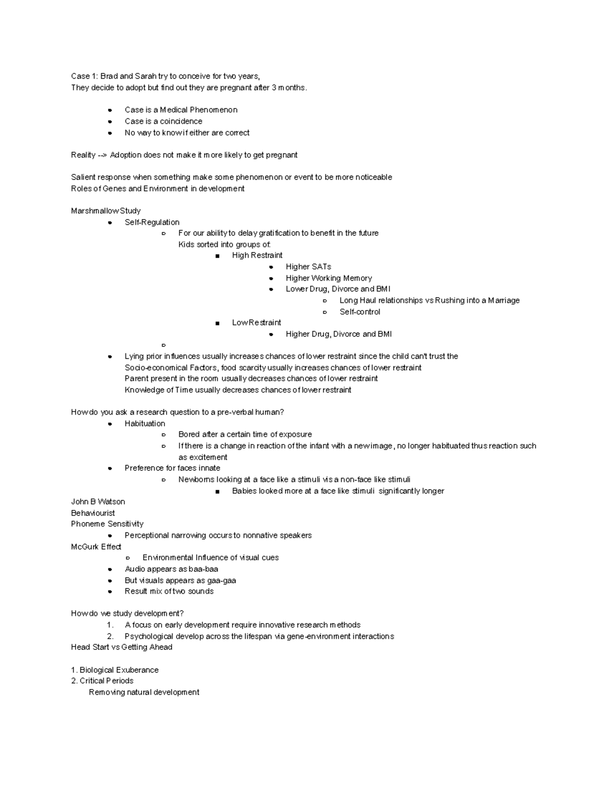 Lecture Notes- Development - Case 1: Brad and Sarah try to conceive for ...