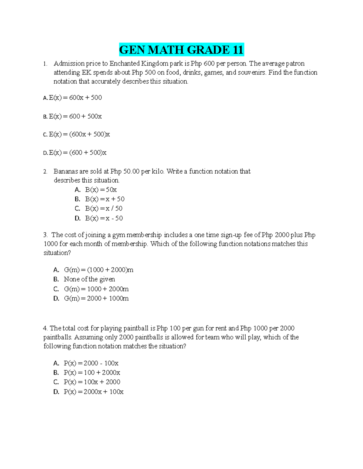 Genmath -11 - Summary mathematics none - GEN MATH GRADE 11 1. Admission ...
