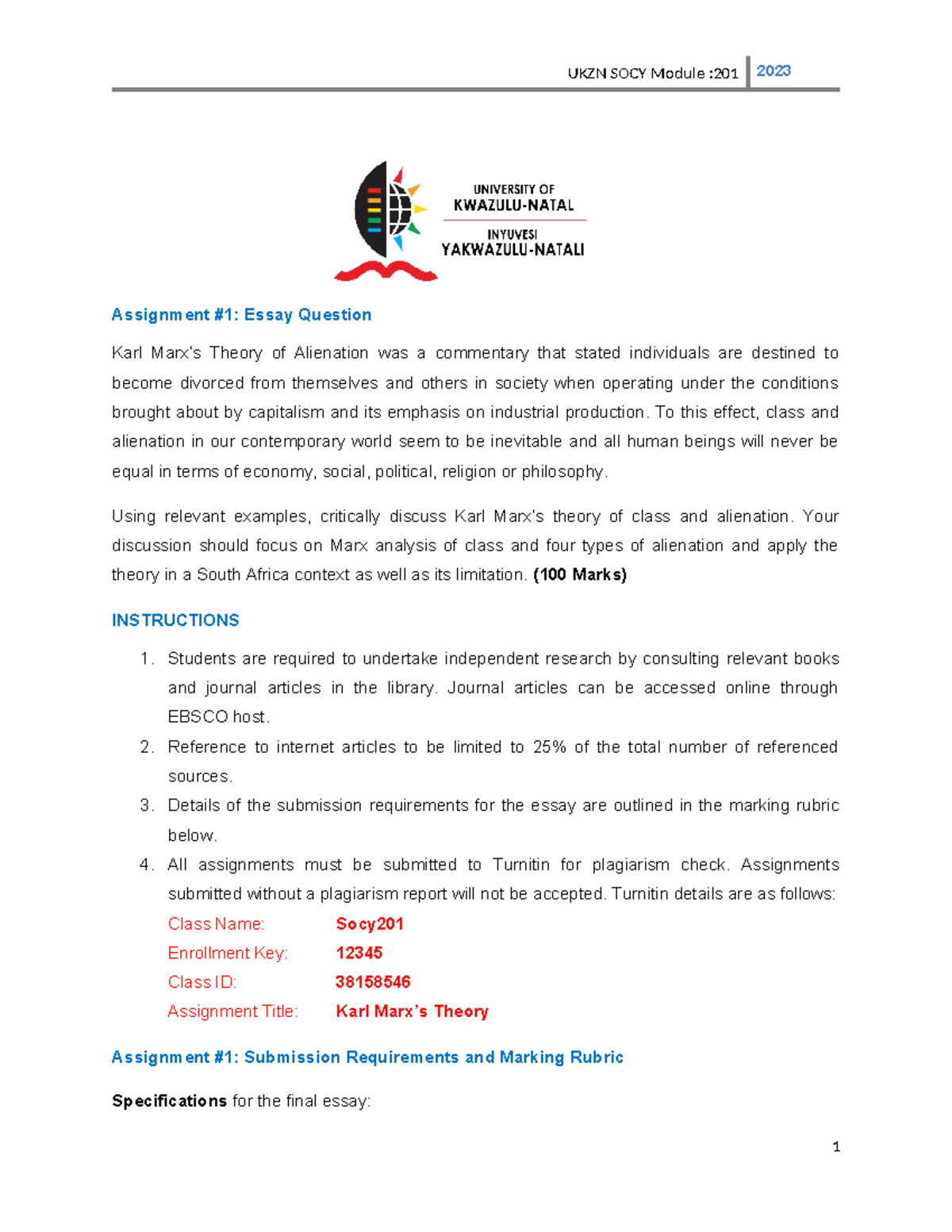 SOCY 201 Assignment question Submission and Marking Assignment 1 (2023 ...