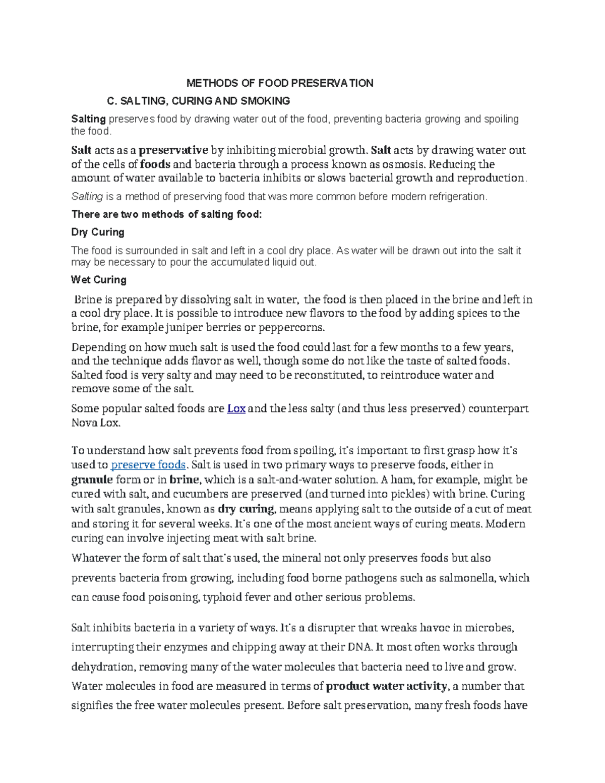 Methods OF FOOD Preservation Salting - METHODS OF FOOD PRESERVATION C ...