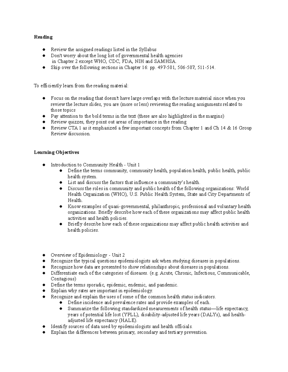 MBI Exam 1 Study Guide - Reading Review the assigned readings listed in ...