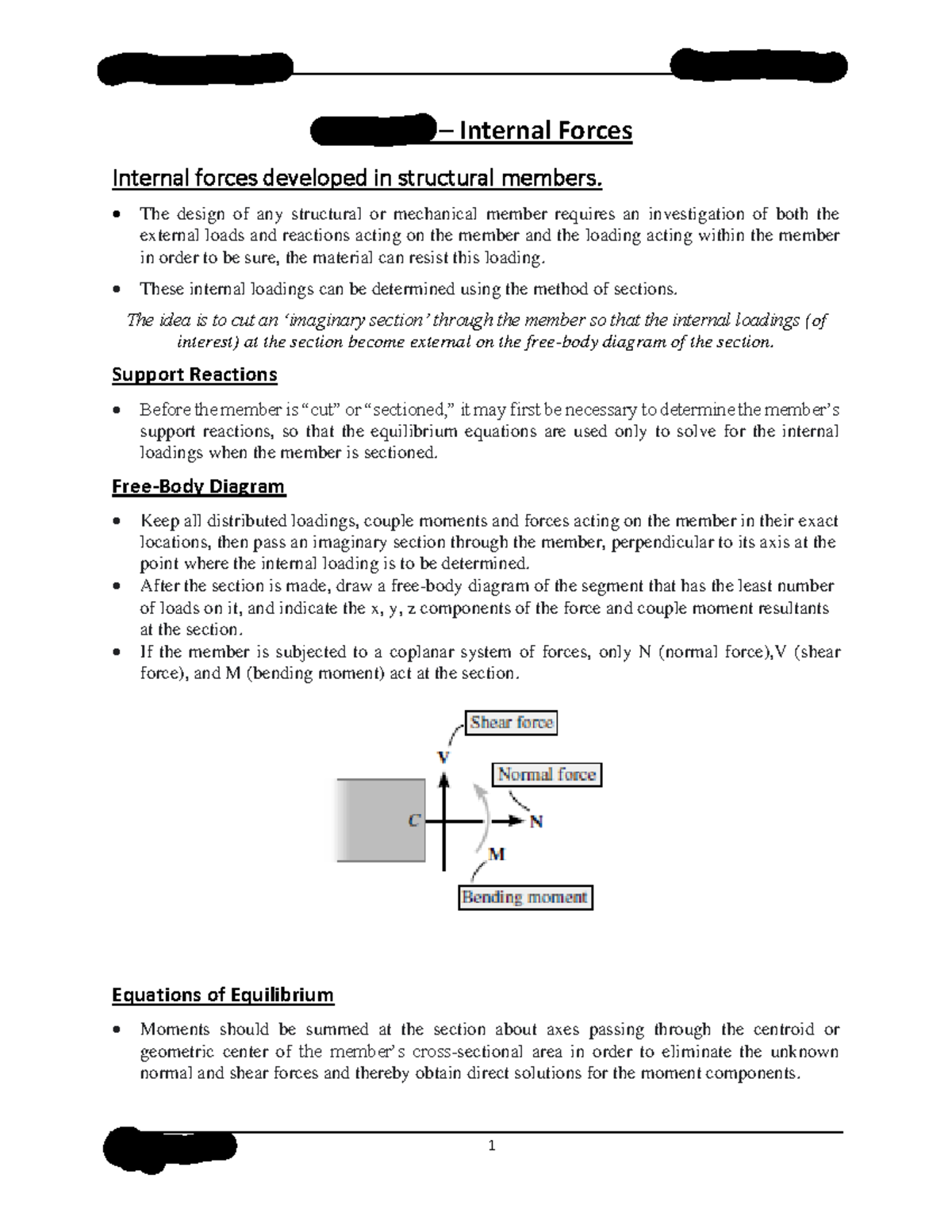 Internal Forces - Department of Civil Engineering University of ...