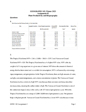 Assignment 1 W24 - Weather and Climate - GEOGRAPHY 102 Winter 2024 Assignment Weather and ...