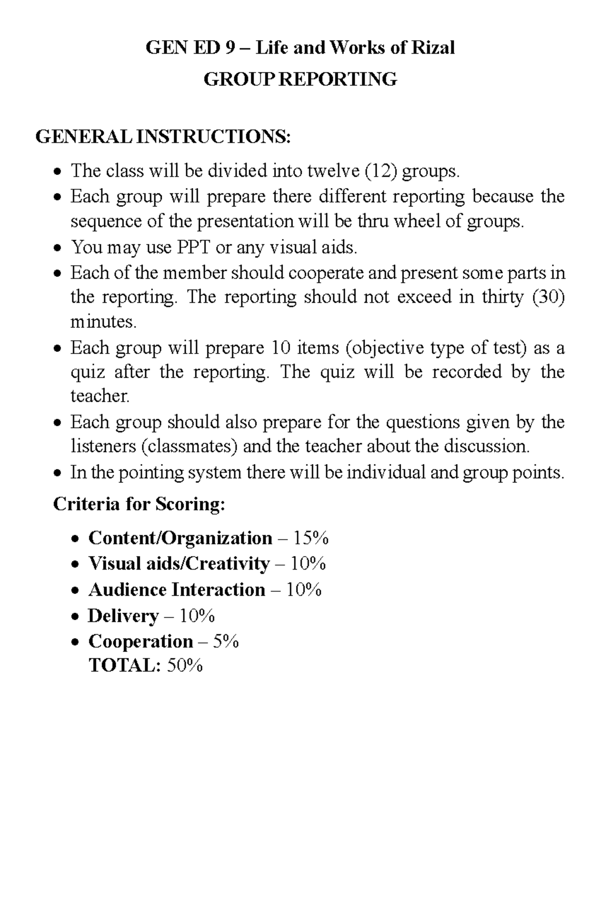GEN ED 9 Group Reporting AND Grouping - GEN ED 9 – Life and Works of ...