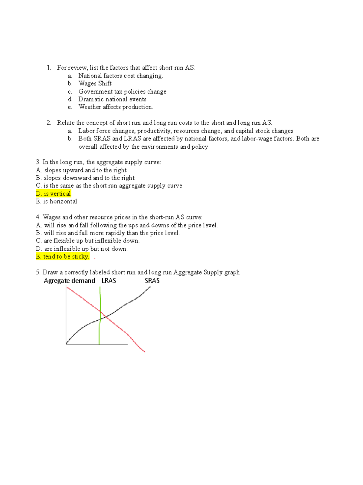 Aggregate supply practice - For review, list the factors that affect ...