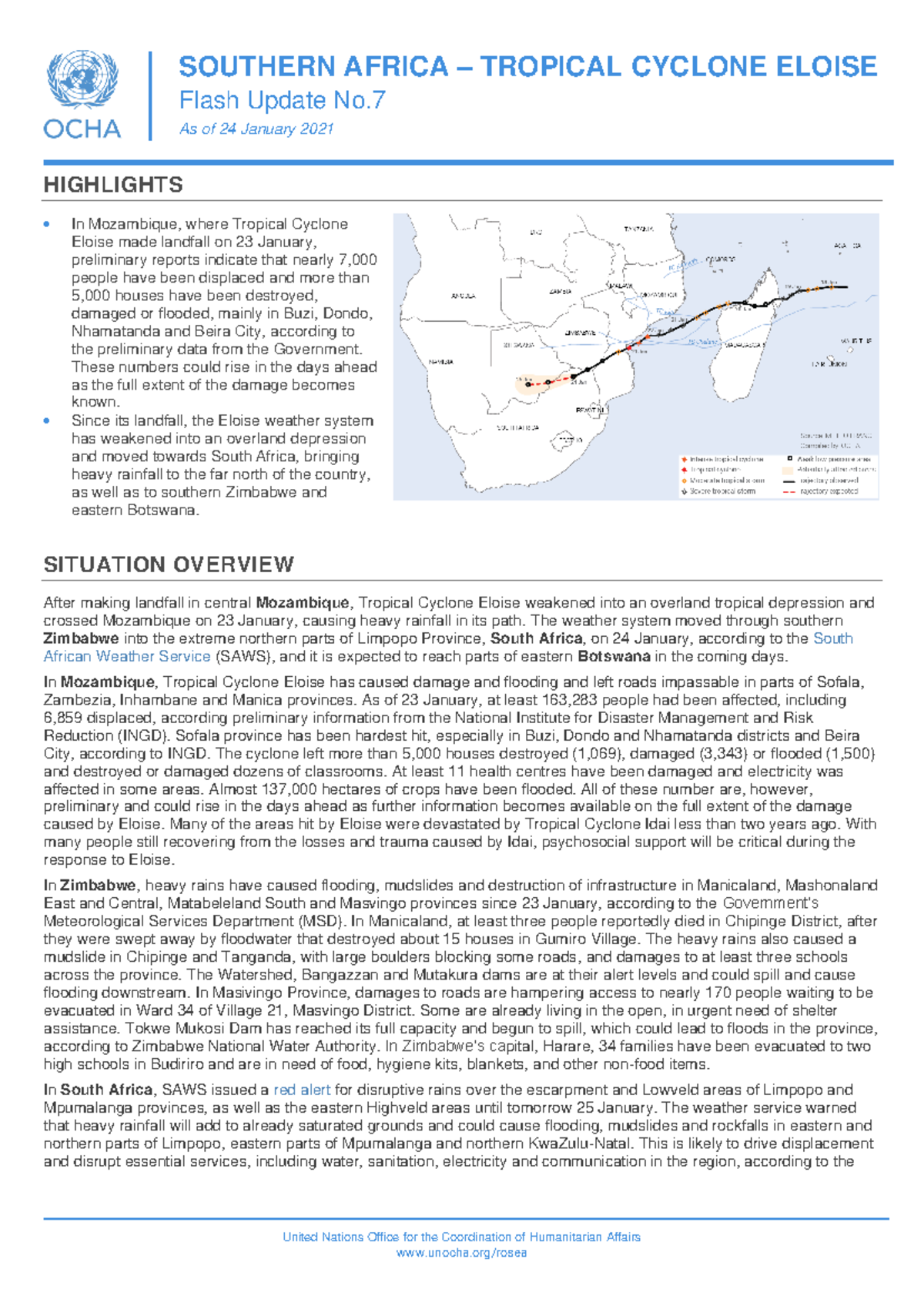 OCHA Tropical Cyclone Eloise - United Nations Office for the ...
