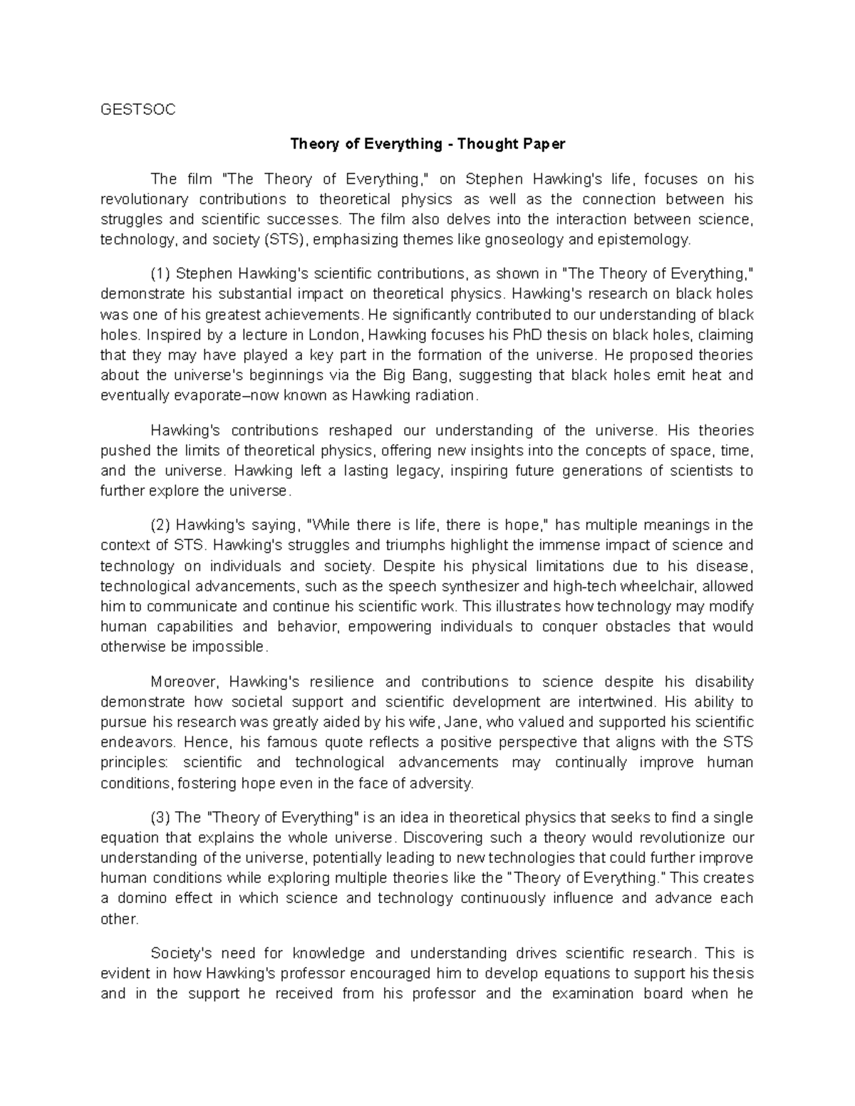 G Estsoc Thought Paper - GESTSOC Theory of Everything - Thought Paper ...