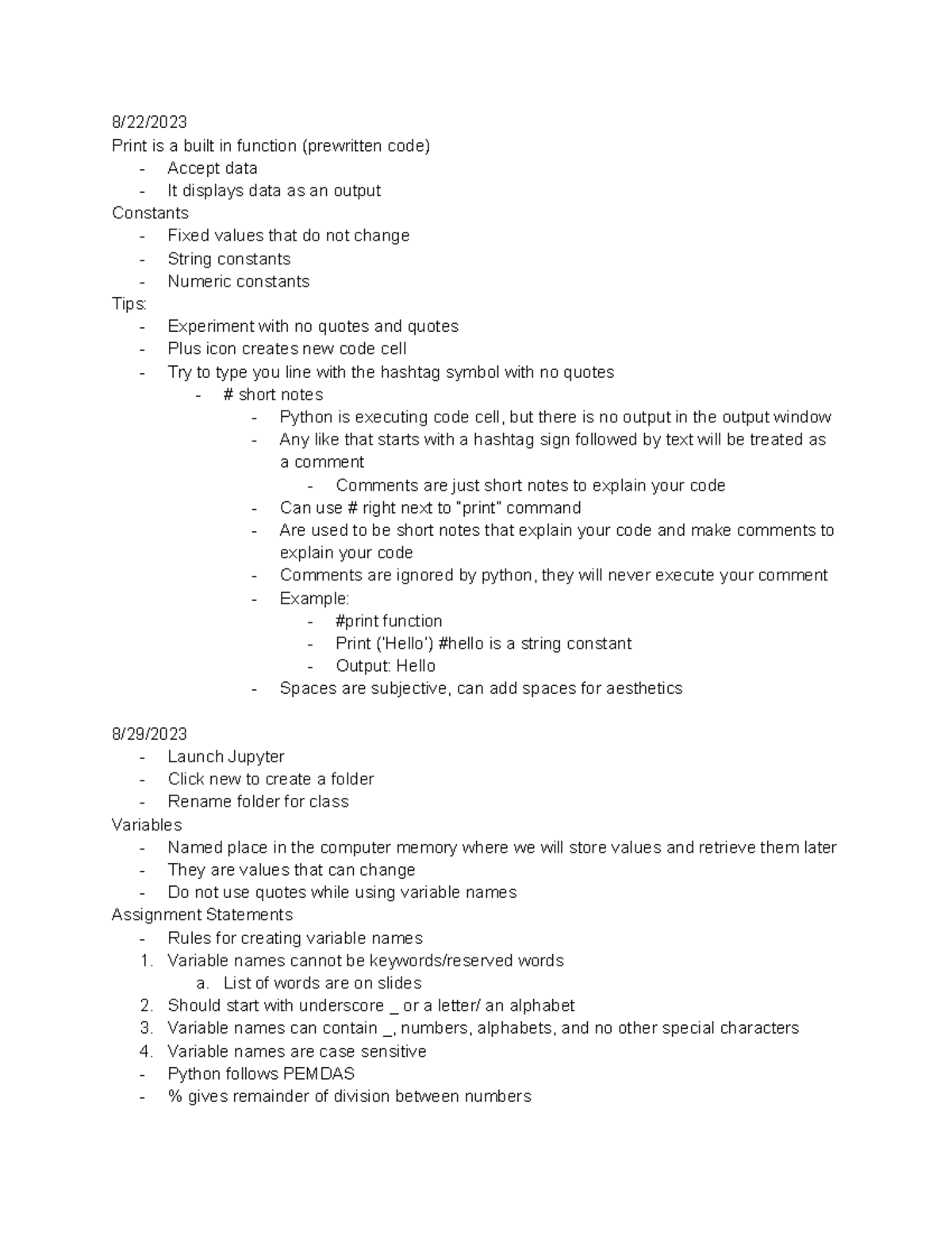 Notes Fall 2023 Advanced Comp. Tools in Mis (CQS-311-A 0) - 8/22/ Print ...