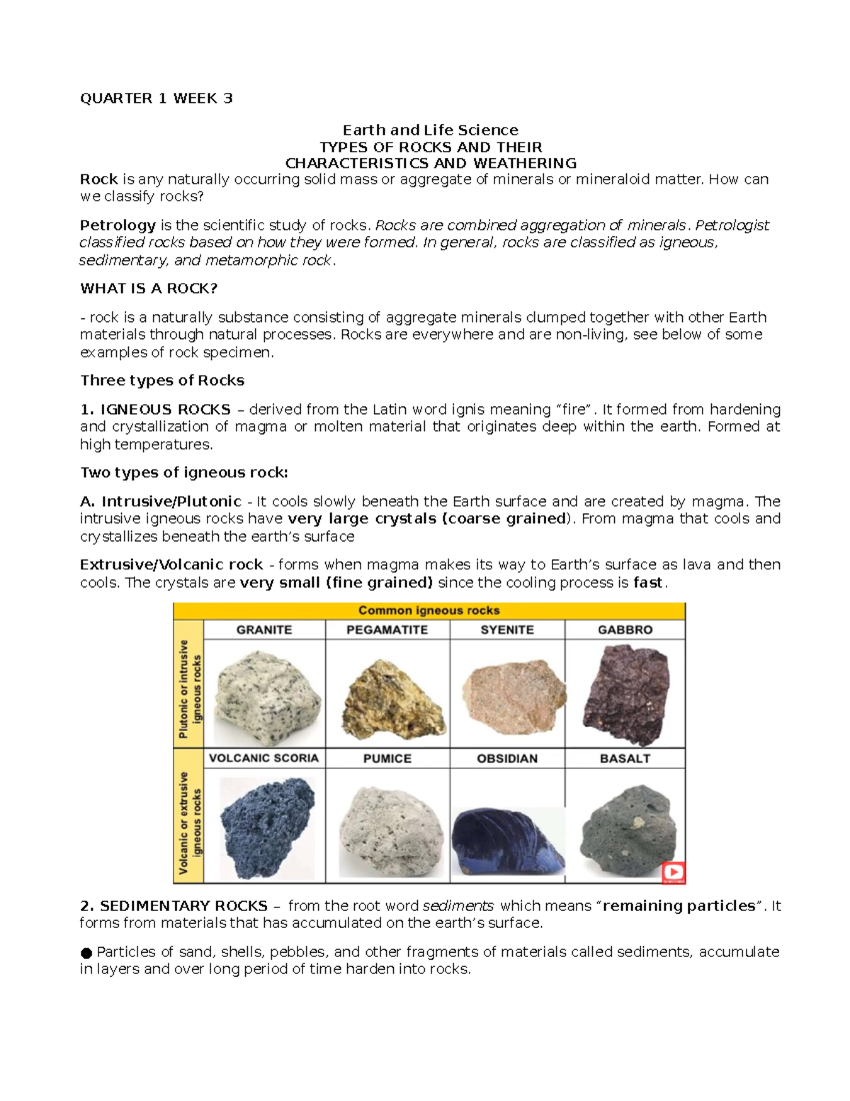 ELS-ALS WEEK 3 Q1 LAS - OTHERS - QUARTER 1 WEEK 3 Earth and Life ...