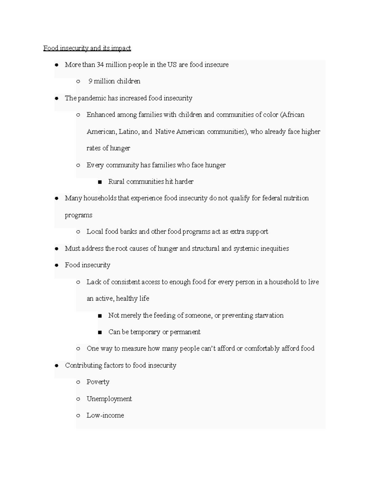 Food insecurity and its impact - Studocu