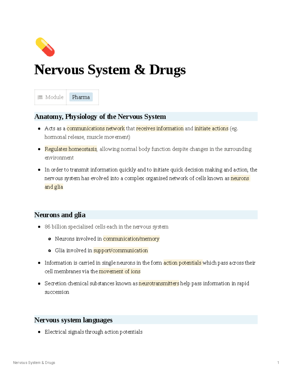 Nervous system & drugs - 💊 Nervous System & Drugs Module Pharma Anatomy ...