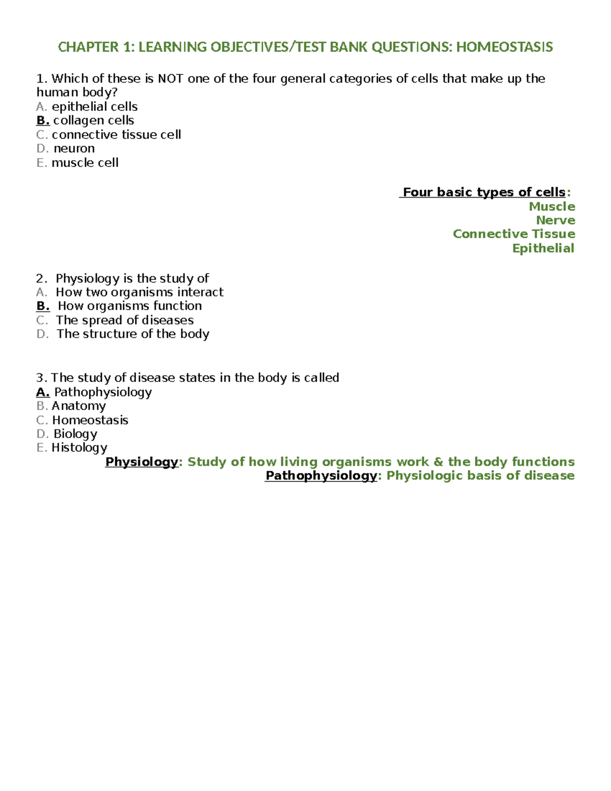 chapter 1 review - CHAPTER 1: LEARNING OBJECTIVES/TEST BANK QUESTIONS ...