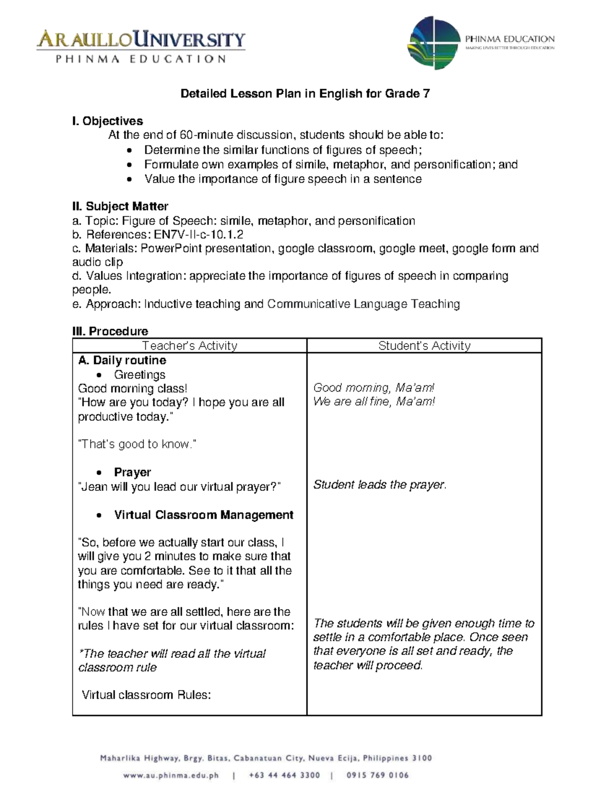 Detailed Lesson Plan ENG 155 PT - Detailed Lesson Plan in English for ...