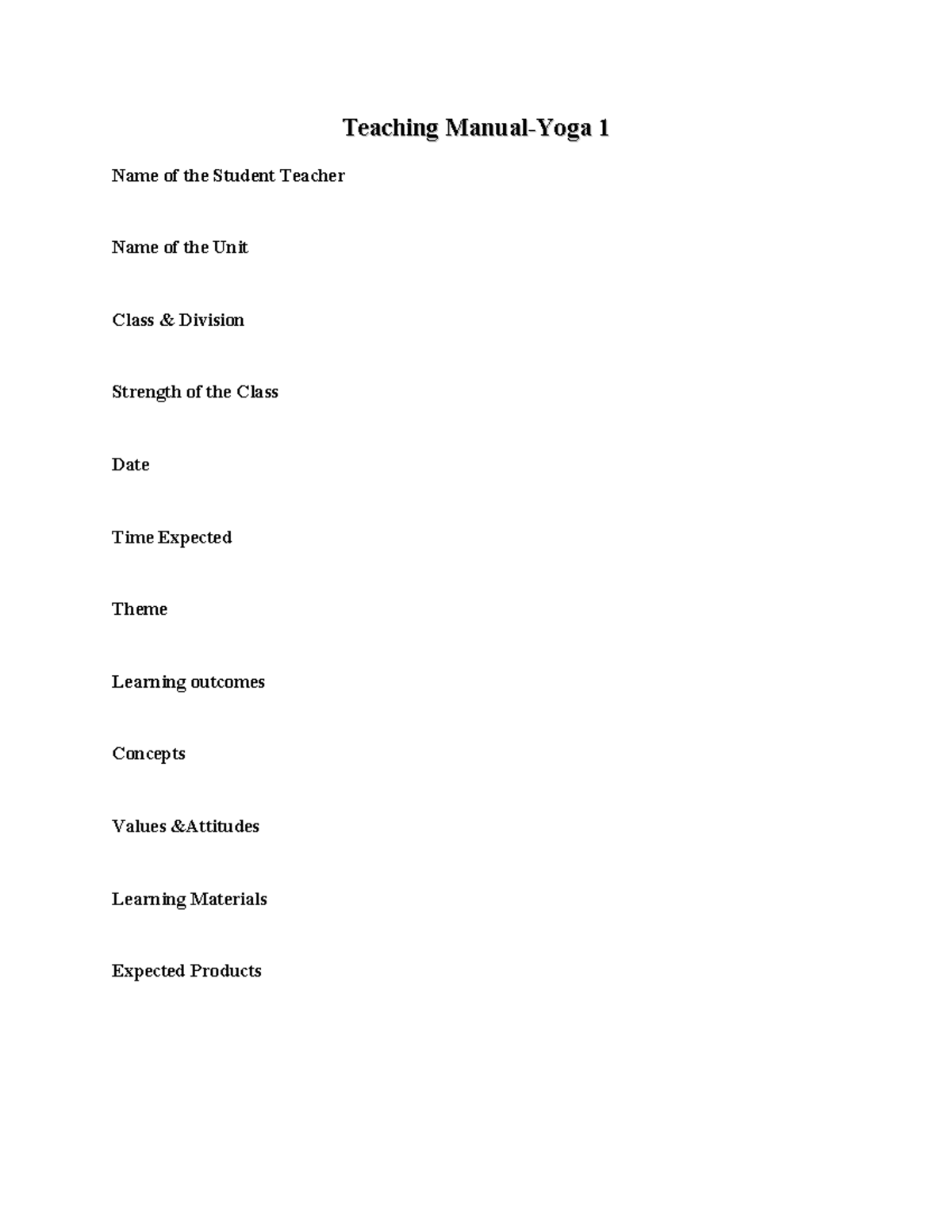 Yoga Lesson plan 1 - The reports I wrote - Teaching Manual-Yoga ...