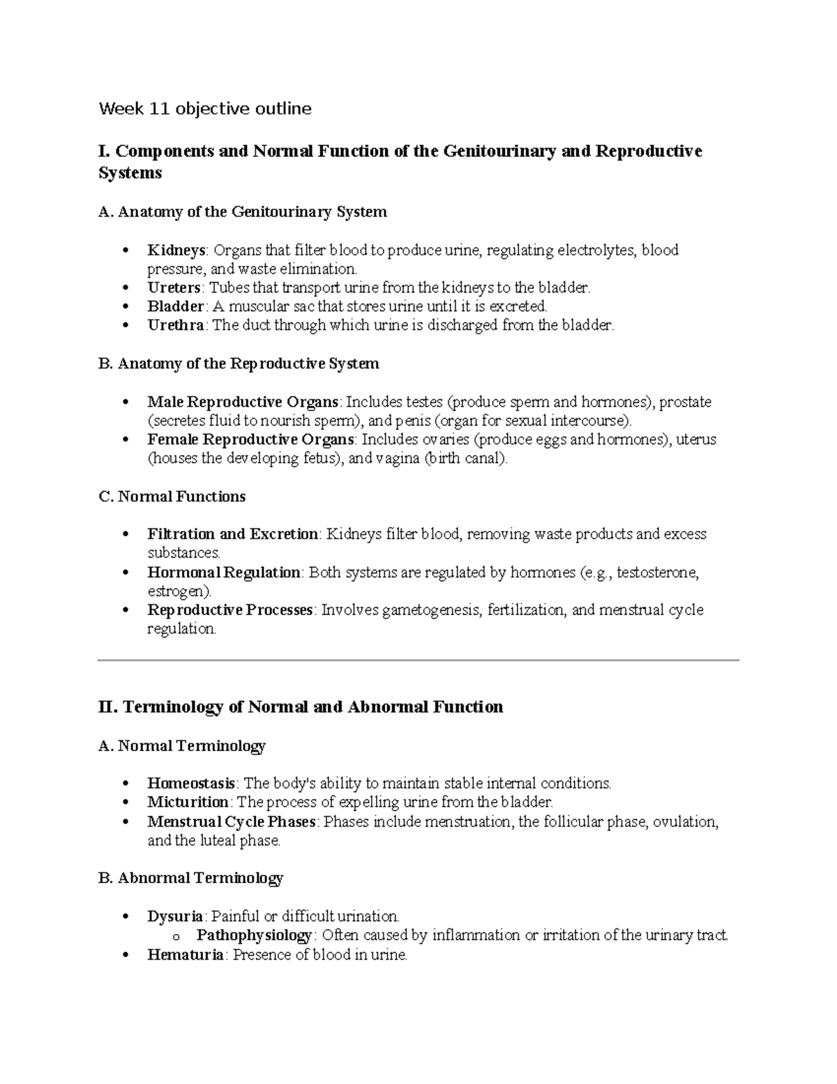 Week 11 objective outline - Week 11 objective outline I. Components and ...