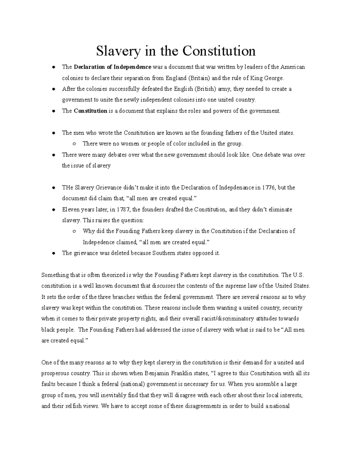 Slavery in the Constitution - After the colonies successfully defeated ...