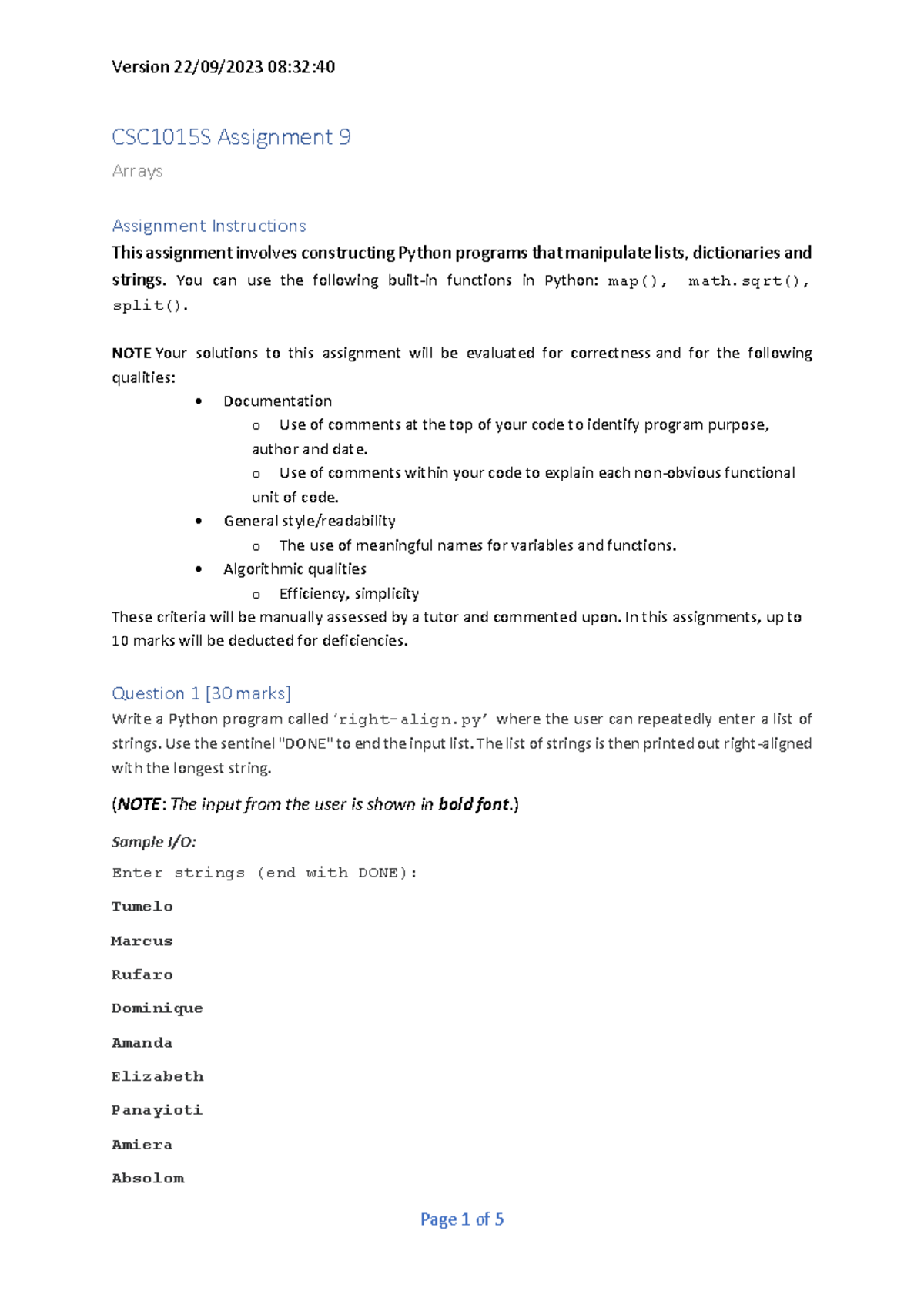 9. Arrays - CSC1015S Assignment 9 Arrays Assignment Instructions This assignment involves - Studocu