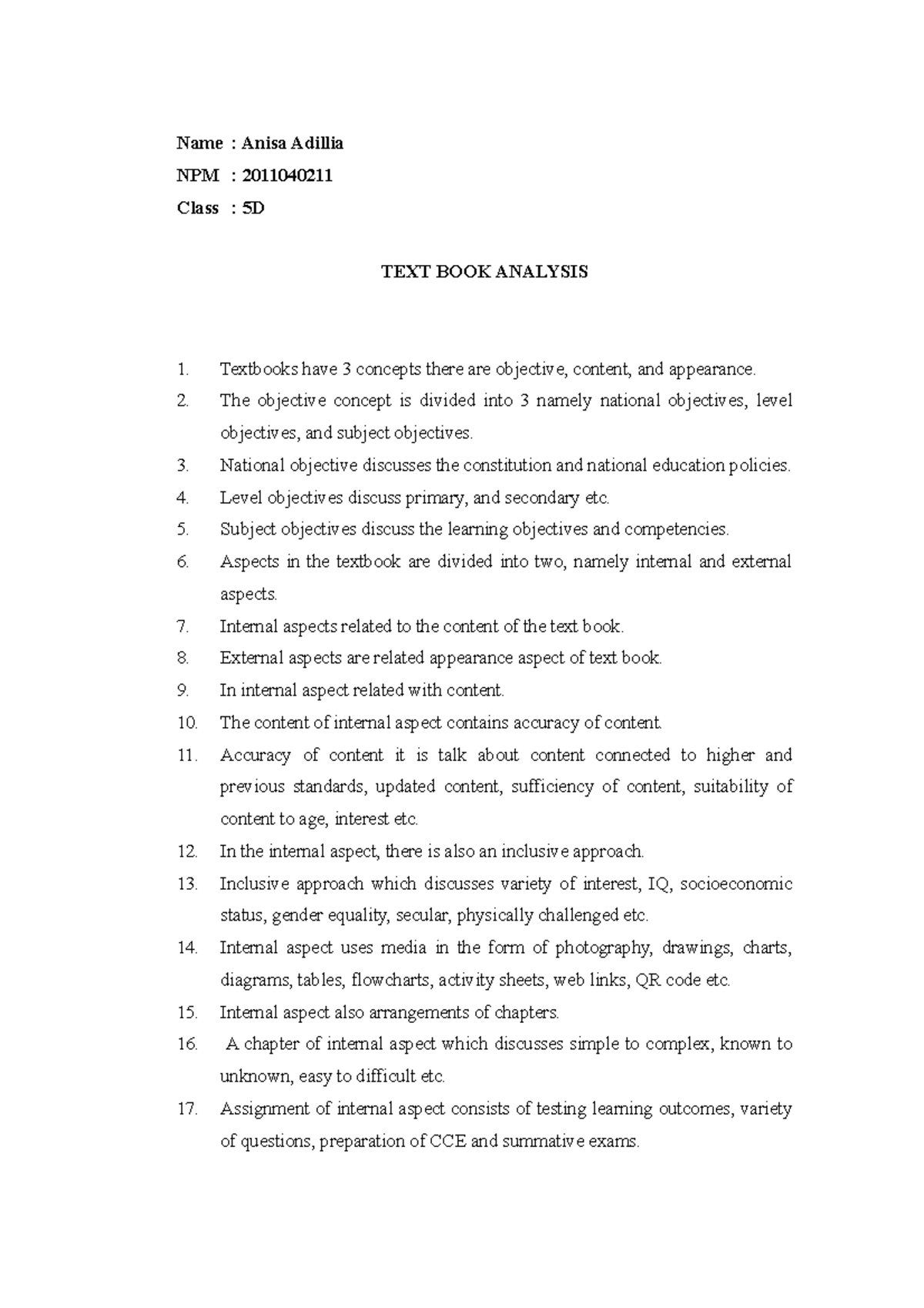 Textbook analysis - Name : Anisa Adillia NPM : 2011040211 Class : 5D ...