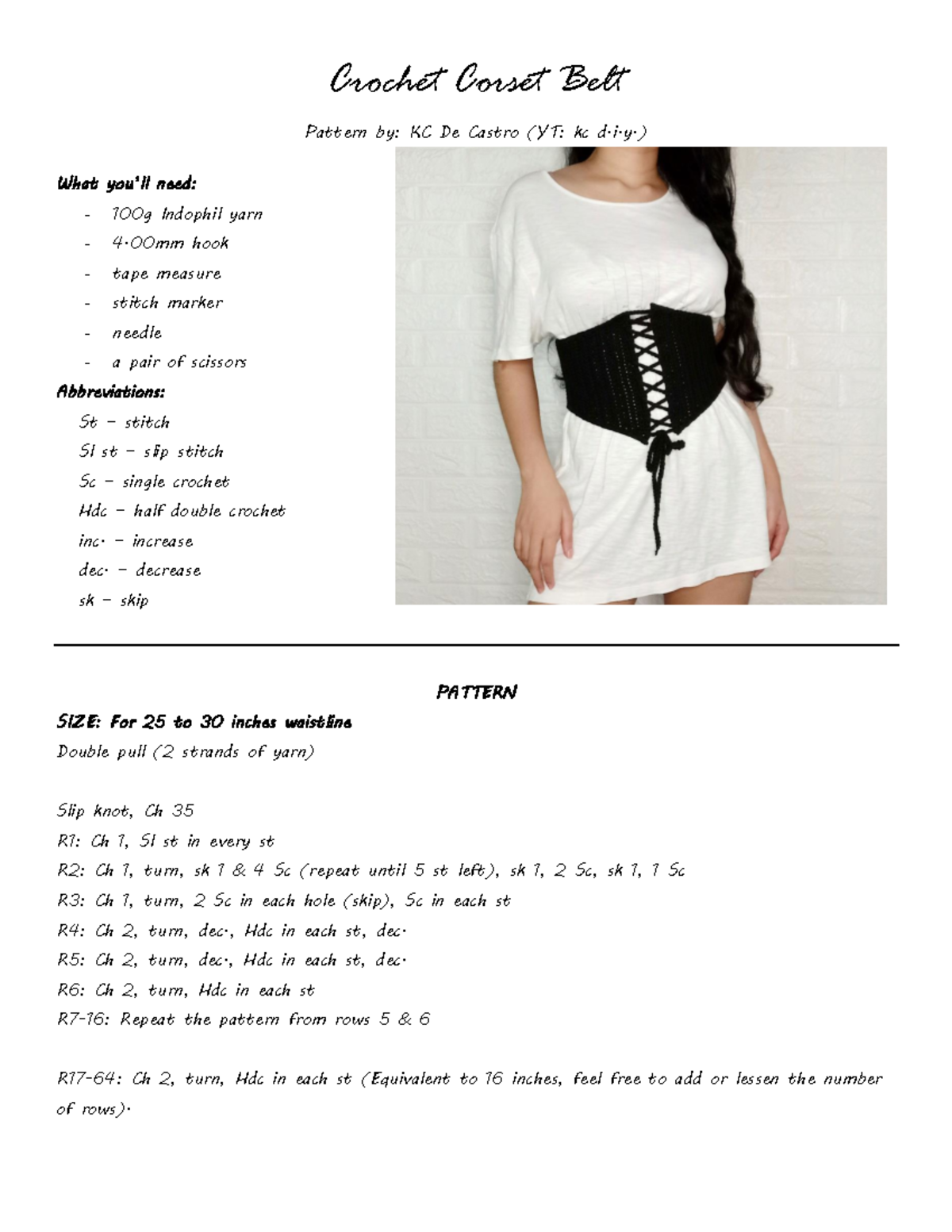 Crochet Corset Belt Pattern - Crochet Corset Belt Pattern by: KC De Castro (YT: kc d.i.) What ...